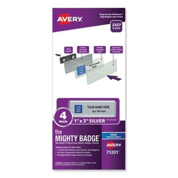Avery AVE Name Badge Kit for Inkjet Printer; Silver - Pack of 4 71201 ...