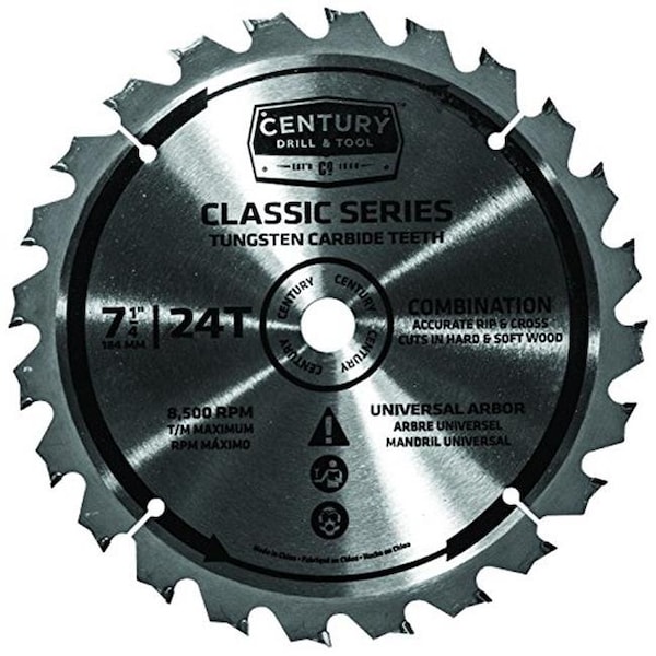 Century Drill & Tool 9207 Circular Saw Blade - 7.25 in. x 24T Fast ...