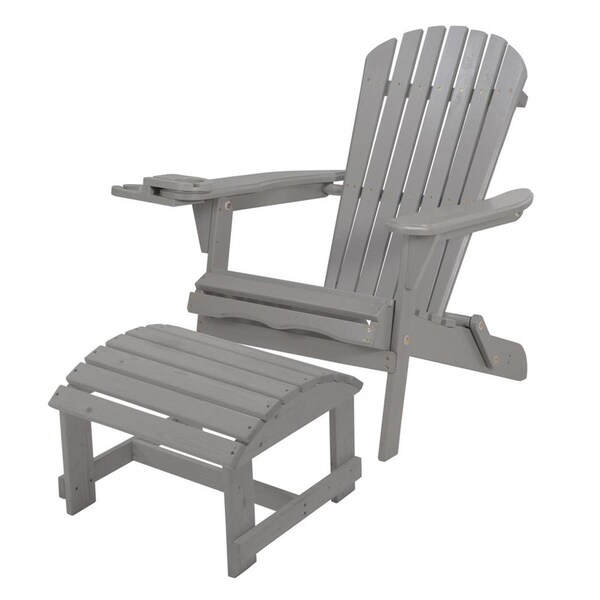 W Unlimited Foldable Adirondack Chair with Cup Holder with Ottoman, Dak ...