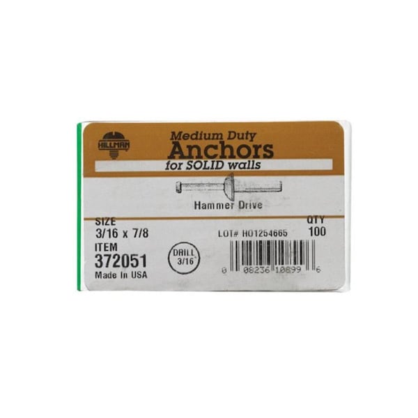 Hillman Nail Drive Anchor, 0.187" Dia., 7/8" L 53884 | Zoro