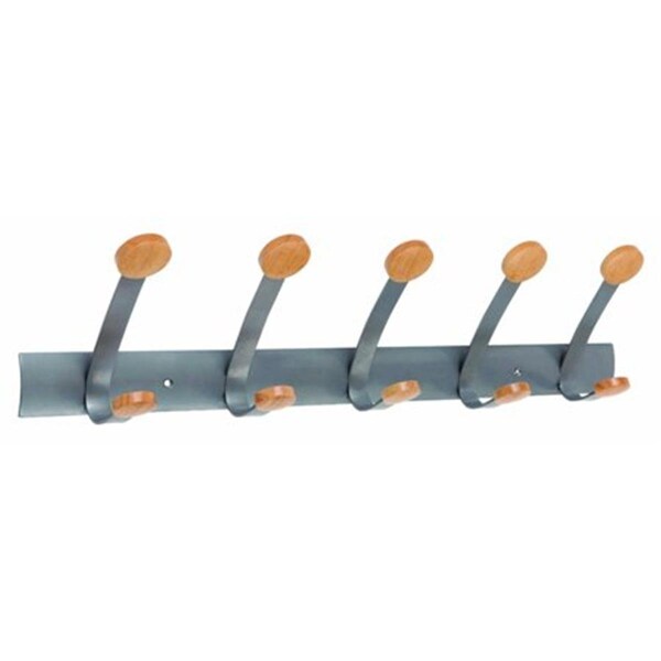Homeric Modern Silver Coated Steel Coat Hook with 5 Double Light Wood ...