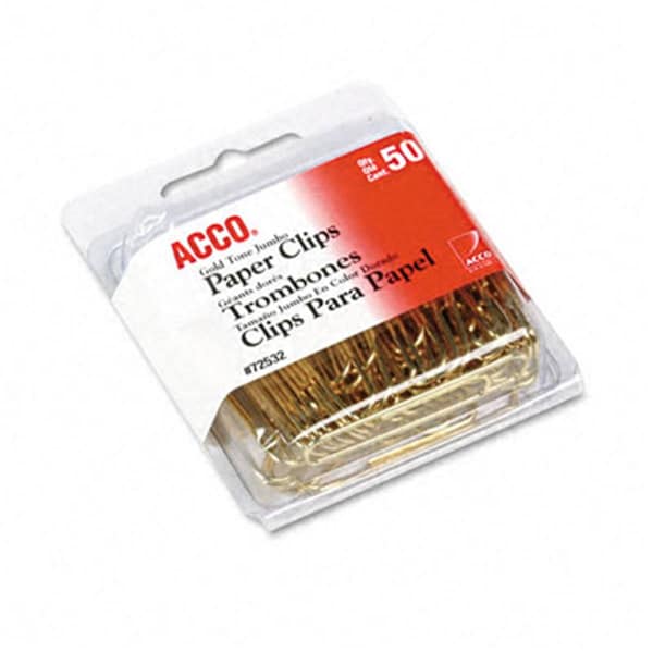 Acco Acco 72532 Paper Clips Wire Jumbo (1-3/4 ) Gold Tone 50/Box 72532 ...