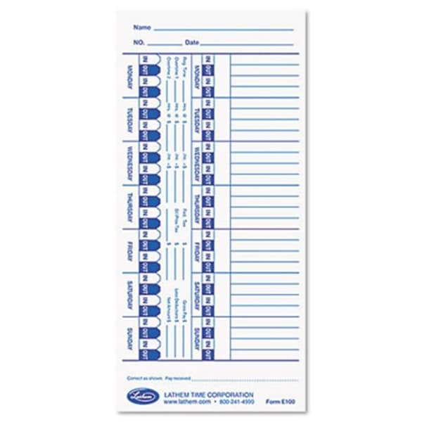 Lathem E100 Universal Time Card White 100 per Pack E100 | Zoro