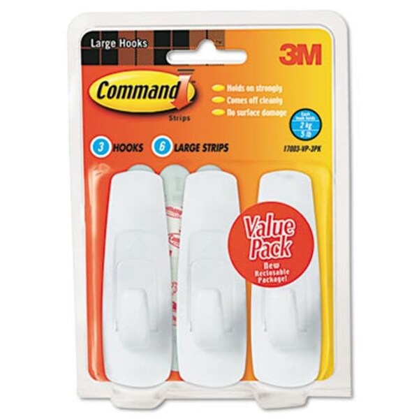 3M 3M 17003VP3PK Scotch Command Adhesive Hook Value Pack Large Holds 5 ...