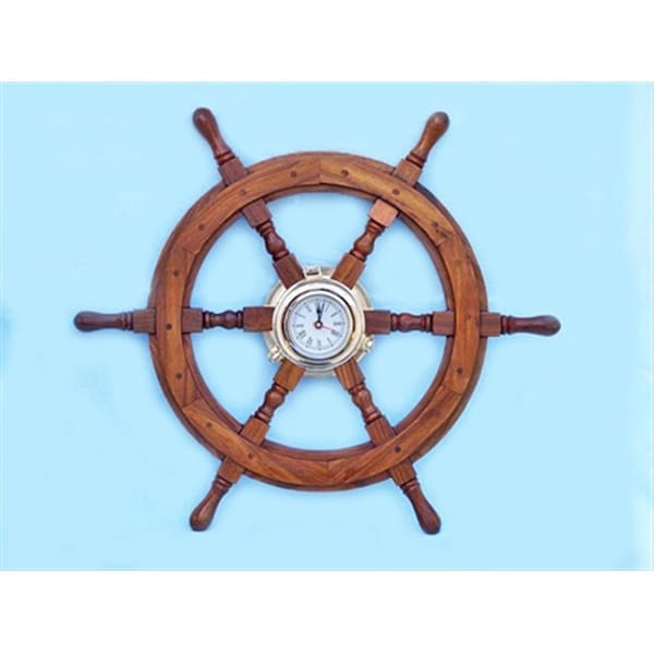 Handcrafted Model Ships Deluxe Class Wood And Brass Ship Wheel Clock 24 ...
