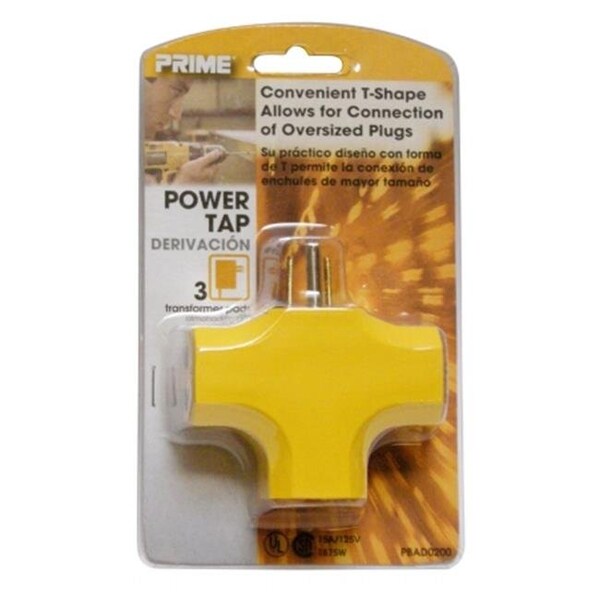 Prime Plug Adapter, Grounded, 3 Outlet(s) Yellow PBAD0200 | Zoro