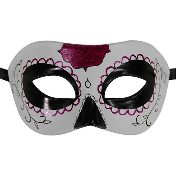 Kayso Day of the Dead Black White Sugar Skull Mask with Purple Flower 4 ...
