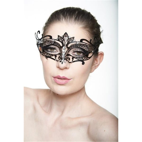 Perfectpretend Regal Black Floral Laser Cut Masquerade Mask with Clear ...