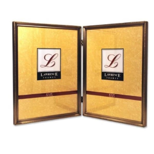 Lawrence Frames Antique Brass 8x10 Hinged Double Picture Frame - Bead ...