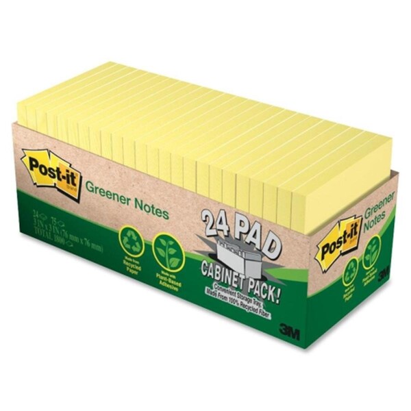3M Post- it Notes Recycled 3 in. x 3 in. 75 Sht- PD 24PD- PK Canary YW ...