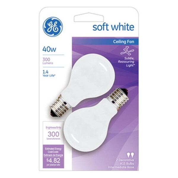 Current GE Lighting 74038 Ceiling Fan Bulb; White - 2 Pack 123727 | Zoro