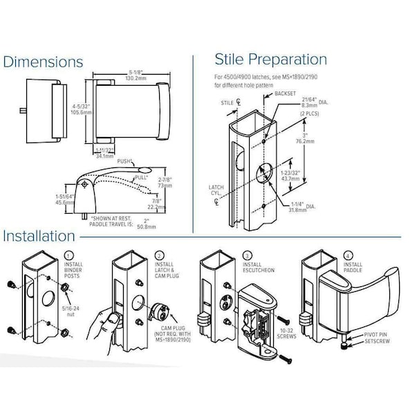 Adams Rite AdamsRite: Paddle Push Right 1-3/4 313 Door Thickness 1 3/4 ...