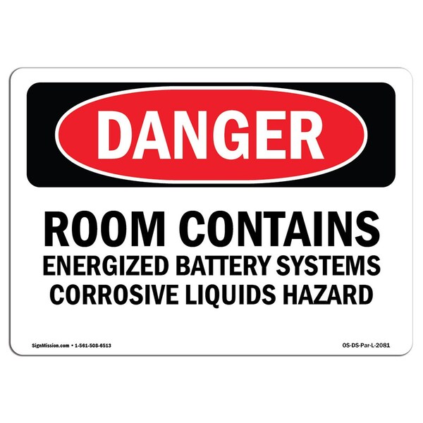 Signmission Safety Sign, OSHA Danger, 18" Height, 24" Width, Room ...