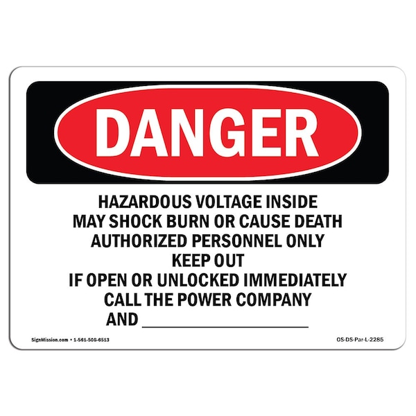 Signmission Safety Sign, OSHA Danger, 7" Height, 10" Width, Hazardous ...