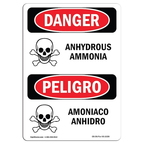 Signmission Safety Sign, OSHA Danger, 24" Height, Aluminum, Anhydrous ...