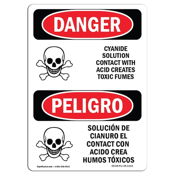 Signmission Safety Sign, OSHA Danger, 7" Height, Cyanide Solution ...