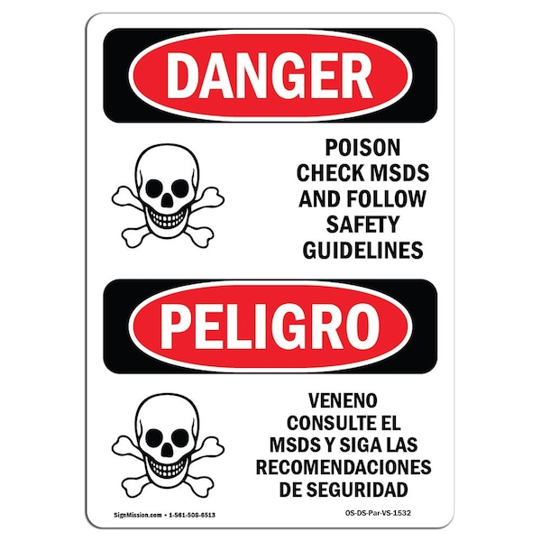 Signmission OSHA Danger, Poison Check MSDS Follow Guidelines, 10in X ...