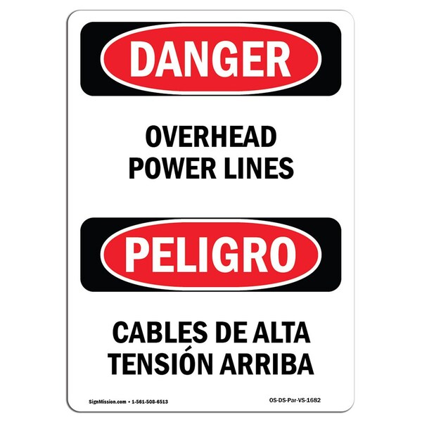 Signmission Safety Sign, OSHA Danger, 14" Height, Aluminum, Overhead ...