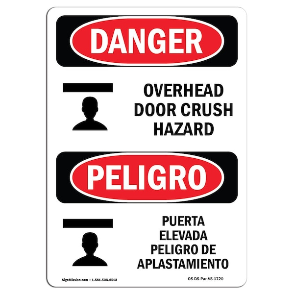 Signmission Safety Sign, OSHA Danger, 18" Height, Aluminum, Overhead ...