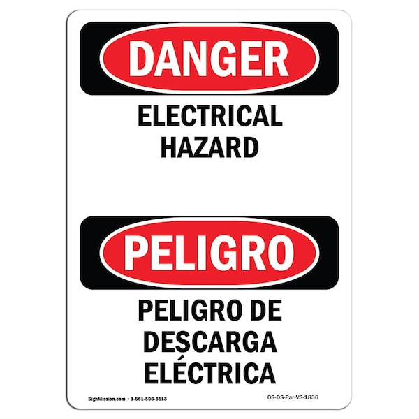 Signmission Safety Sign, OSHA Danger, 24" Height, Aluminum, Electrical ...