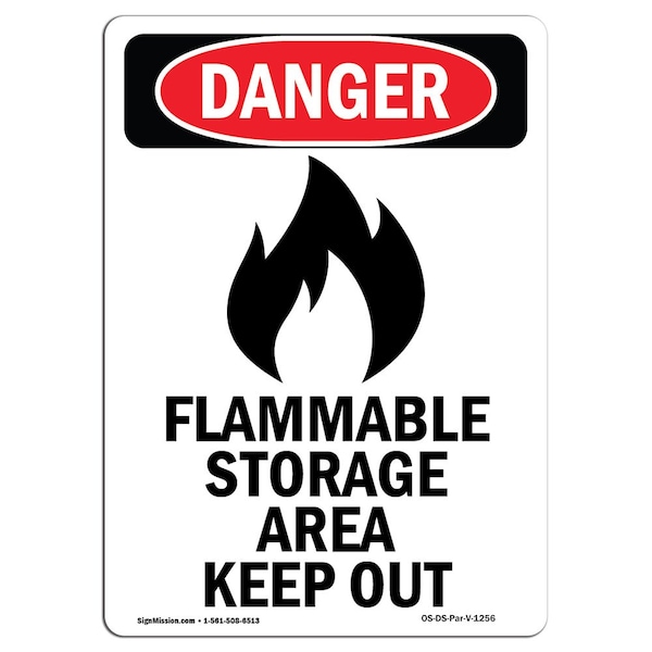 Signmission Safety Sign, OSHA Danger, 5" Height, Flammable Storage Area ...