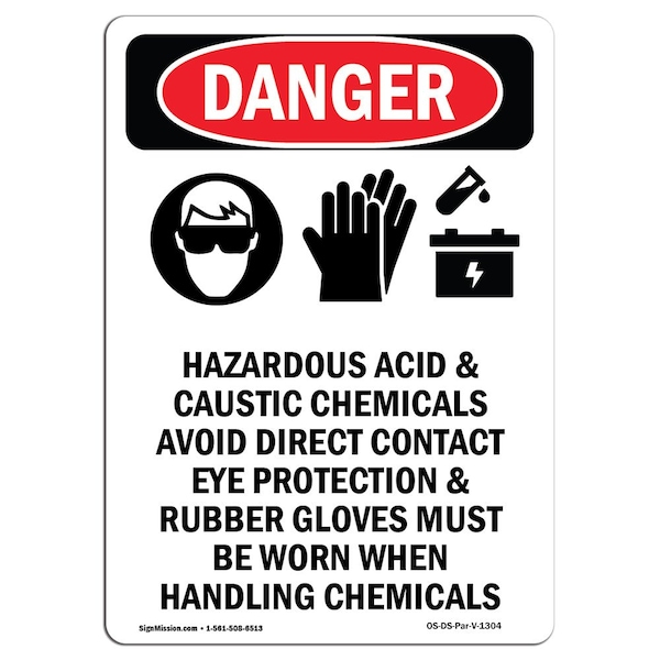 Signmission Safety Sign, OSHA Danger, 10" Height, Hazardous Acid And ...