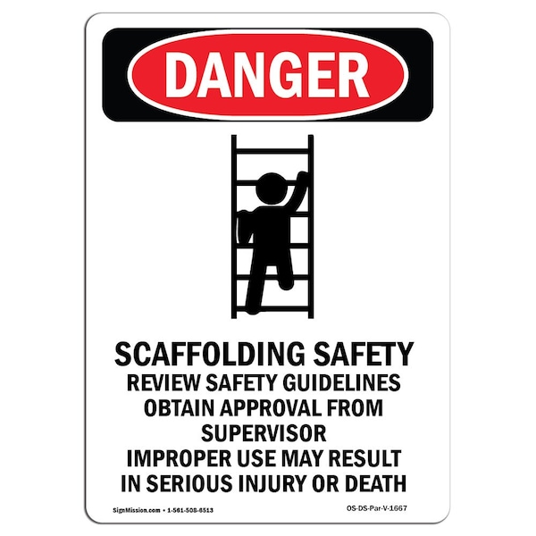 Signmission Safety Sign, OSHA Danger, 24" Height, Scaffolding Safety ...