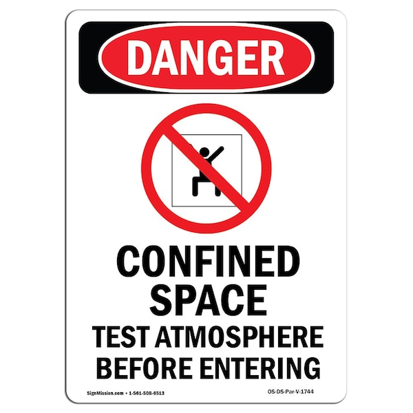 Signmission OSHA Danger Sign, Confined Space Test, 7in X 5in Decal, 5 ...