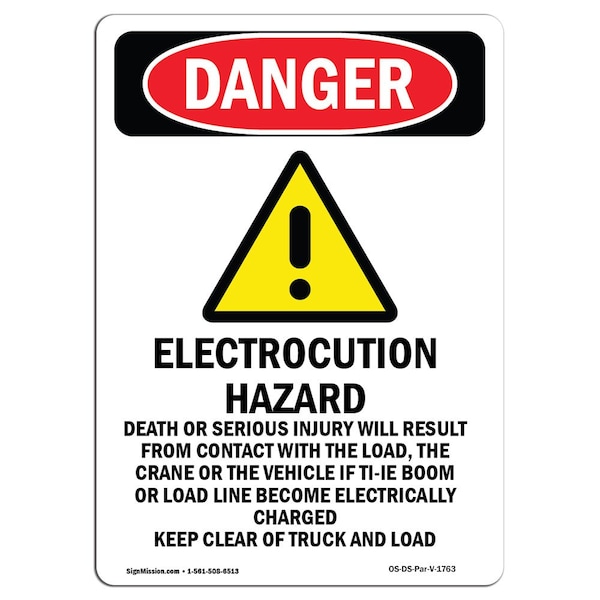 Signmission Safety Sign, OSHA Danger, 7" Height, Electrocution Hazard ...