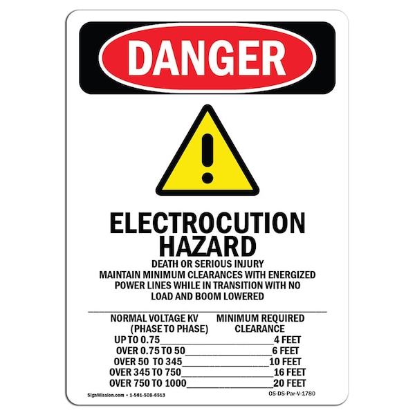 Signmission Safety Sign, OSHA Danger, 7" Height, Electrocution Hazard ...