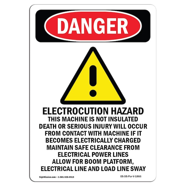 Signmission Safety Sign, OSHA Danger, 24" Height, Electrocution Hazard ...