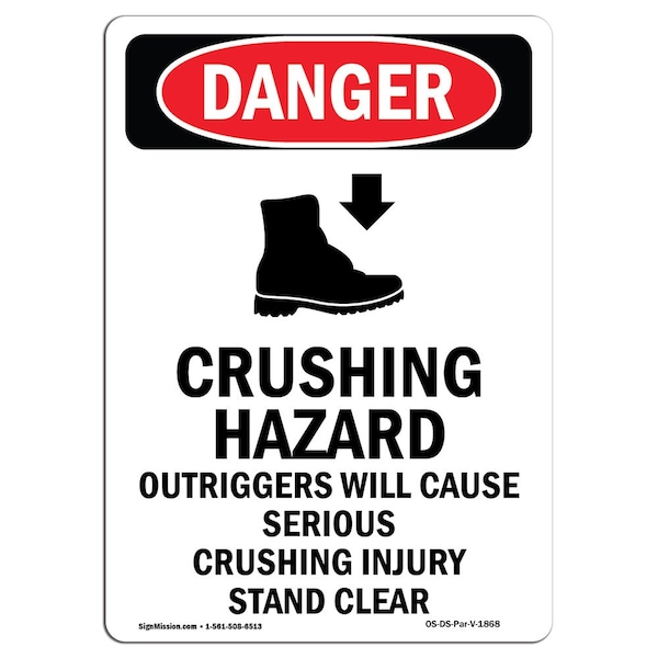 Signmission Safety Sign, OSHA Danger, 10" Height, Aluminum, Crushing ...