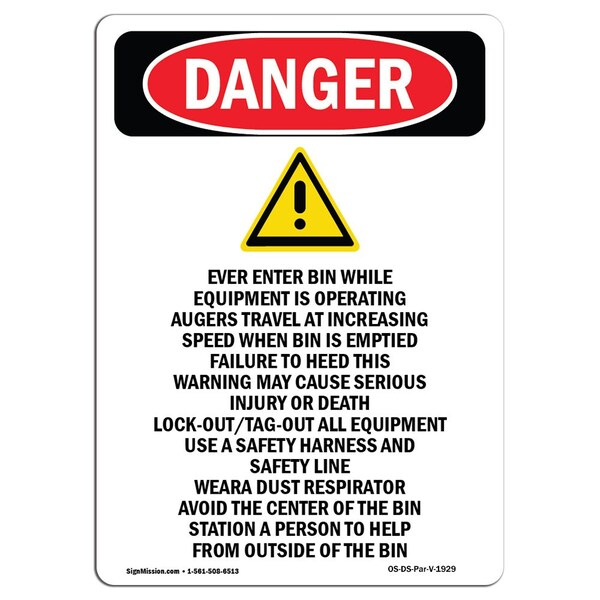 Signmission Safety Sign, OSHA Danger, 24" Height, Aluminum, Never Enter ...