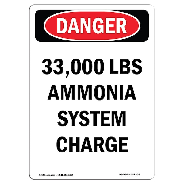 Signmission Safety Sign, OSHA Danger, 18" Height, Portrait 33 000 Lbs ...