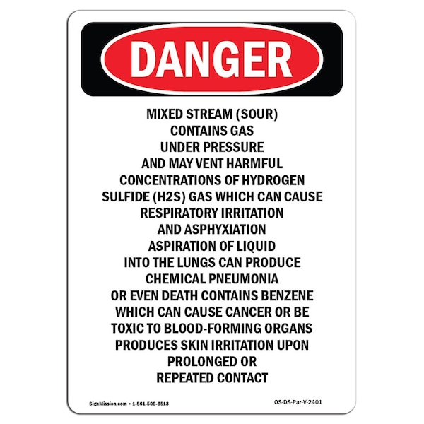 Signmission Safety Sign, OSHA Danger, 18" Height, Mixed Stream (Sour ...