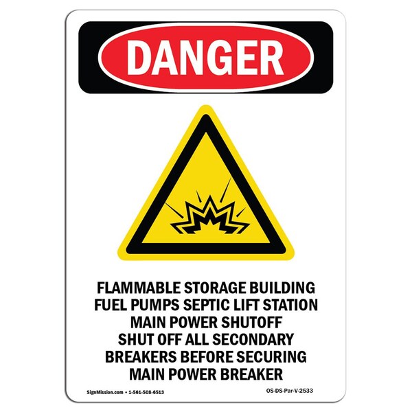 Signmission Safety Sign, OSHA Danger, 7" Height, Flammable Storage ...