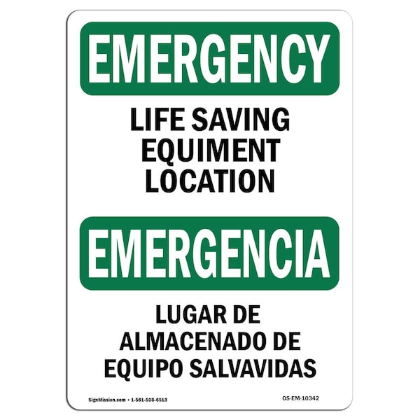 Signmission Safety Sign, OSHA EMERGENCY, 12" Height, Life Saving ...