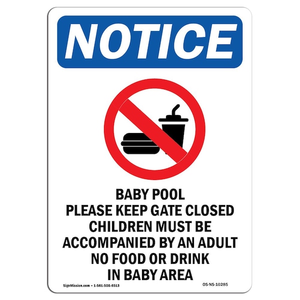 Signmission OSHA Notice Sign, 18" Height, Rigid Plastic, Baby Pool ...