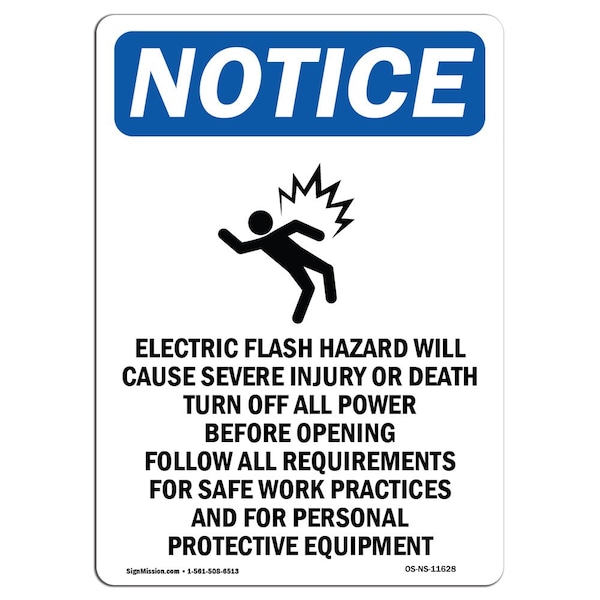 Signmission Safety Sign, OSHA Notice, 7" Height, Electric Flash Hazard ...