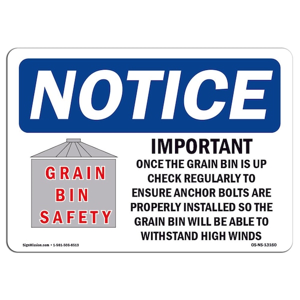 Signmission Safety Sign, OSHA Notice, 10" Height, Grain Bin Silo Safety ...