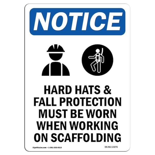 Signmission OSHA Sign, Hard Hats And Fall Protection With Symbol, 24in ...