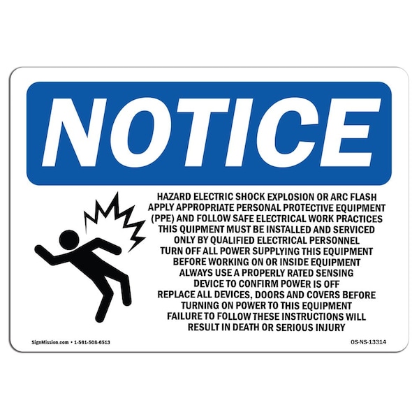 Signmission Safety Sign, OSHA Notice, 10" Height, Hazard Electric Shock ...