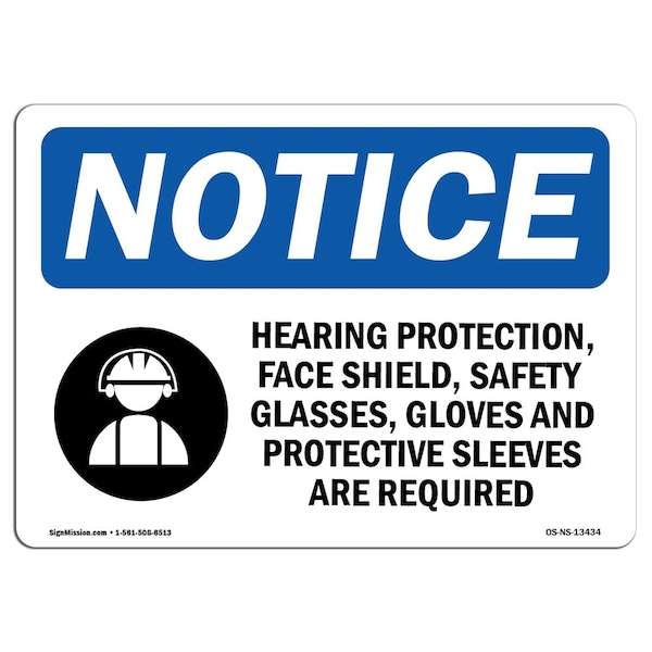 Signmission OSHA Sign, Hearing Protection Face Shield With Symbol, 14in ...