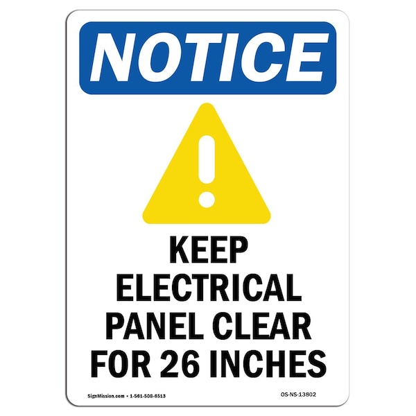 Signmission OSHA Notice Sign, 7" Height, Keep Electrical Panel Sign ...
