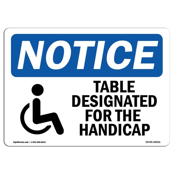 Signmission OSHA Notice, 5" Height, Table Designated For The ...