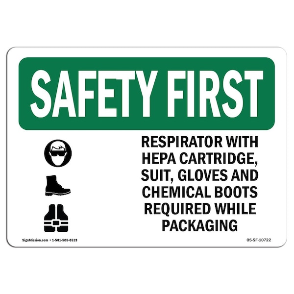 Signmission OSHA Sign, Respirator W/ Hepa Cartridge W/ Symbol, 14in X ...