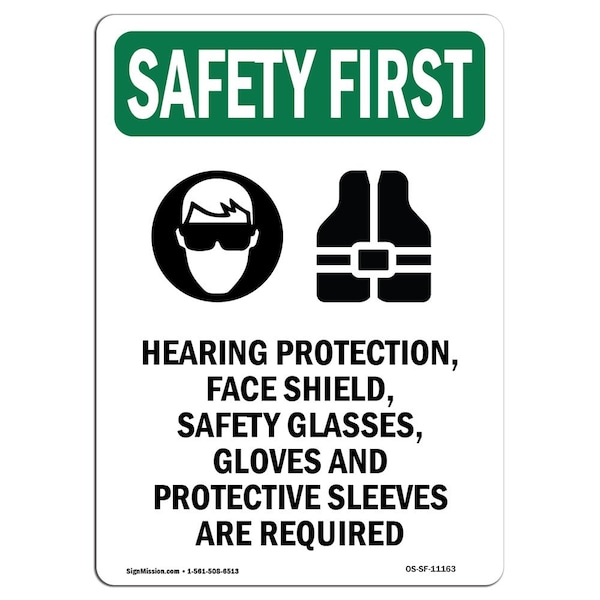 Signmission OSHA SAFETY FIRST Sign, Hearing Protection W/ Symbol, 14in ...