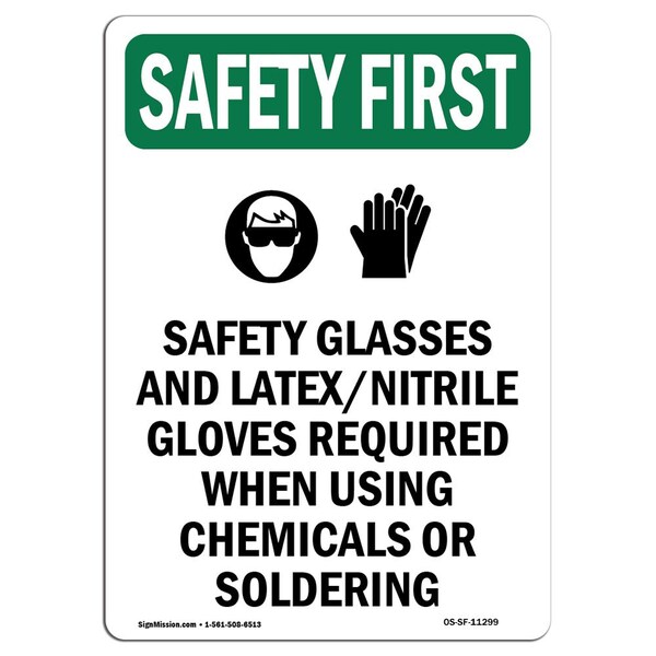 Signmission OSHA SAFETY FIRST Sign, Safety Glasses And W/ Symbol, 14in ...