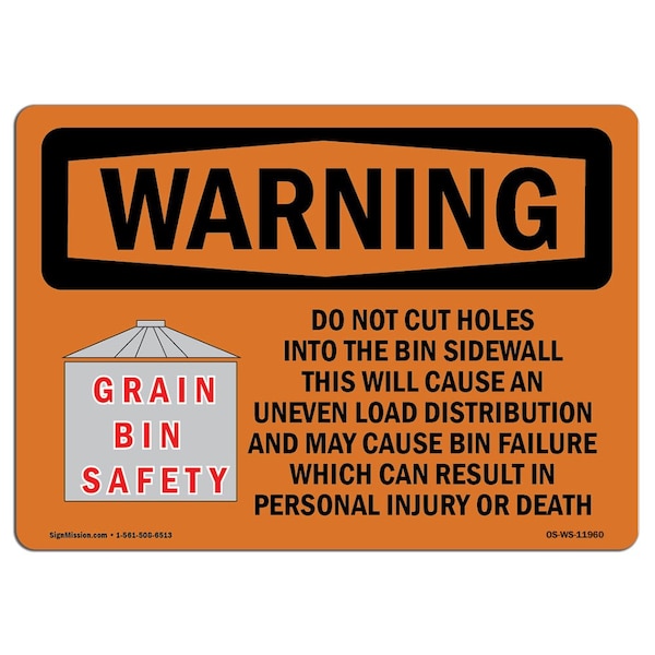 Signmission OSHA Warning Sign, 18" Height, Rigid Plastic, Grain Bin ...