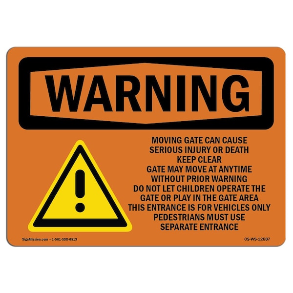 Signmission Safety Sign, OSHA WARNING, 5" Height, Moving Gate Can Cause ...